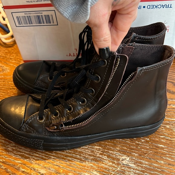 Converse | Shoes | Converse All Star Brown Leather Double Zip High Top ...